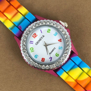 Geneva | Accessories | Rainbow Geneva Multi Color Silver Pink Watch ...